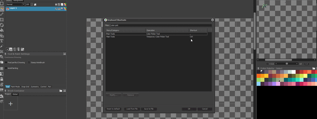 Temporary color picker tool doesn't activate - I think it's a bug ...